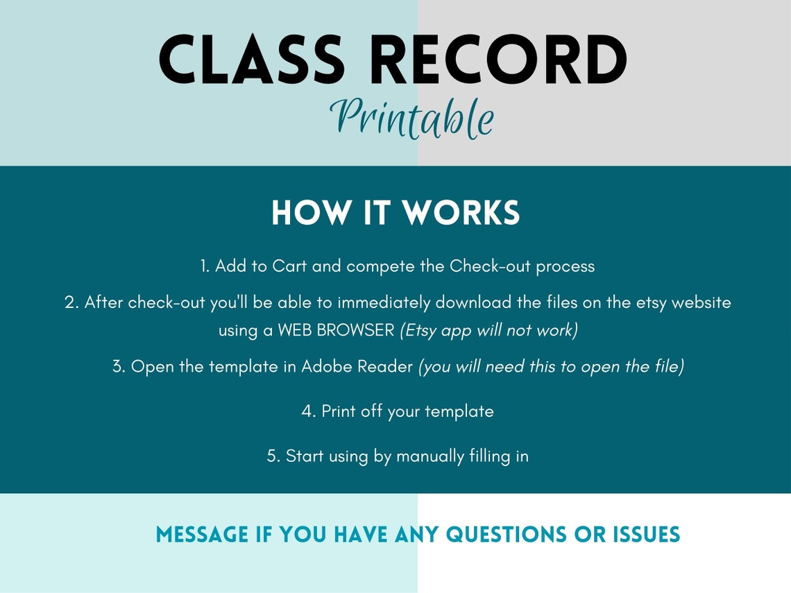Printable Class Record, Class Gradebook, Teacher Gradebook, Class ...