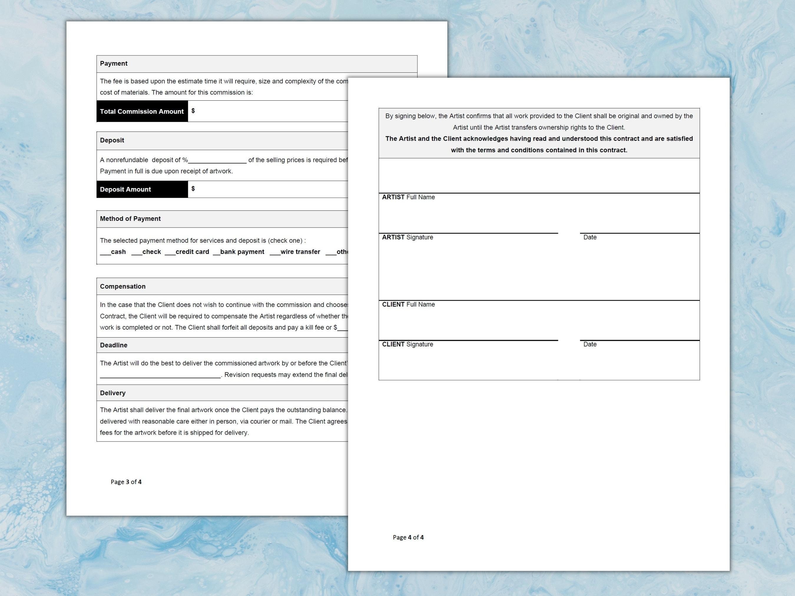 Artist Commission Contract, Artist Agreement, Painter Contract, Artist ...