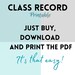 Printable Class Record Checklist, Class Attendance, Class Record, Class ...