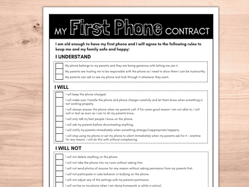 Cell Phone Contract for Child, Cell Phone Agreement, Phone Contract for ...