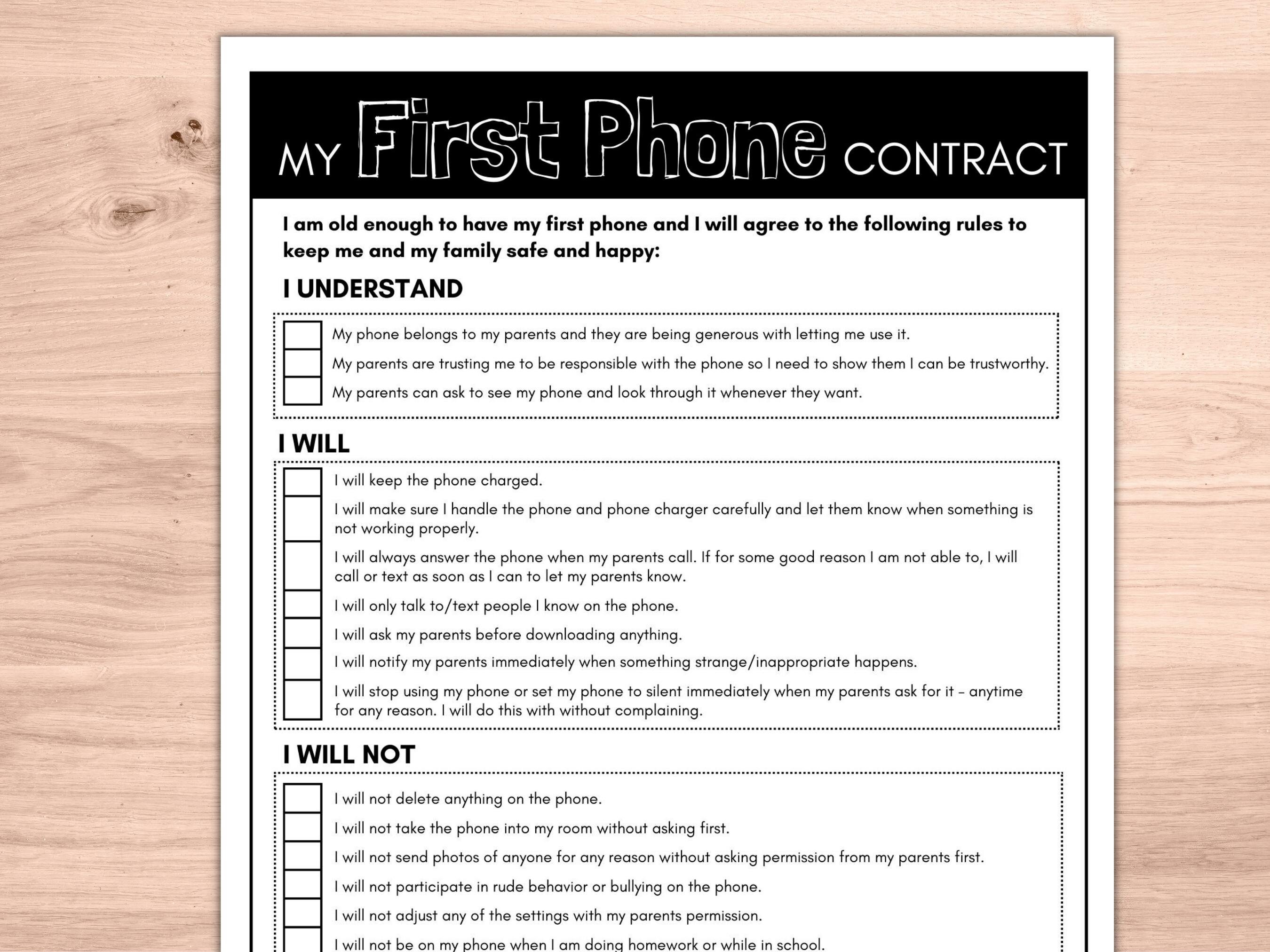 Cell Phone Contract for Child, Cell Phone Agreement, Phone Contract for ...
