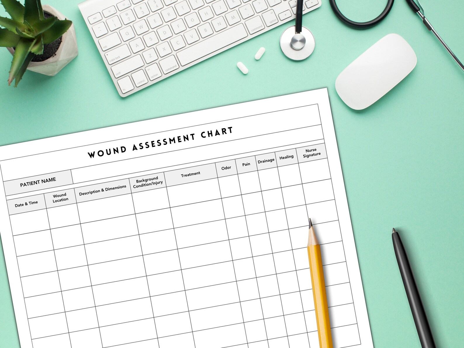 Wound Assessment Chart, Wound Care Documentation Chart for Nurses ...