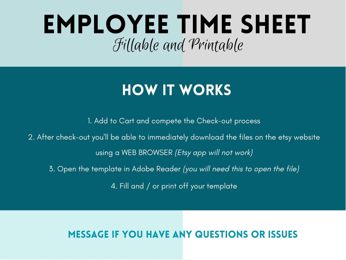 Employee Timesheet, Editable Printable Timesheet, Time Card, Time ...