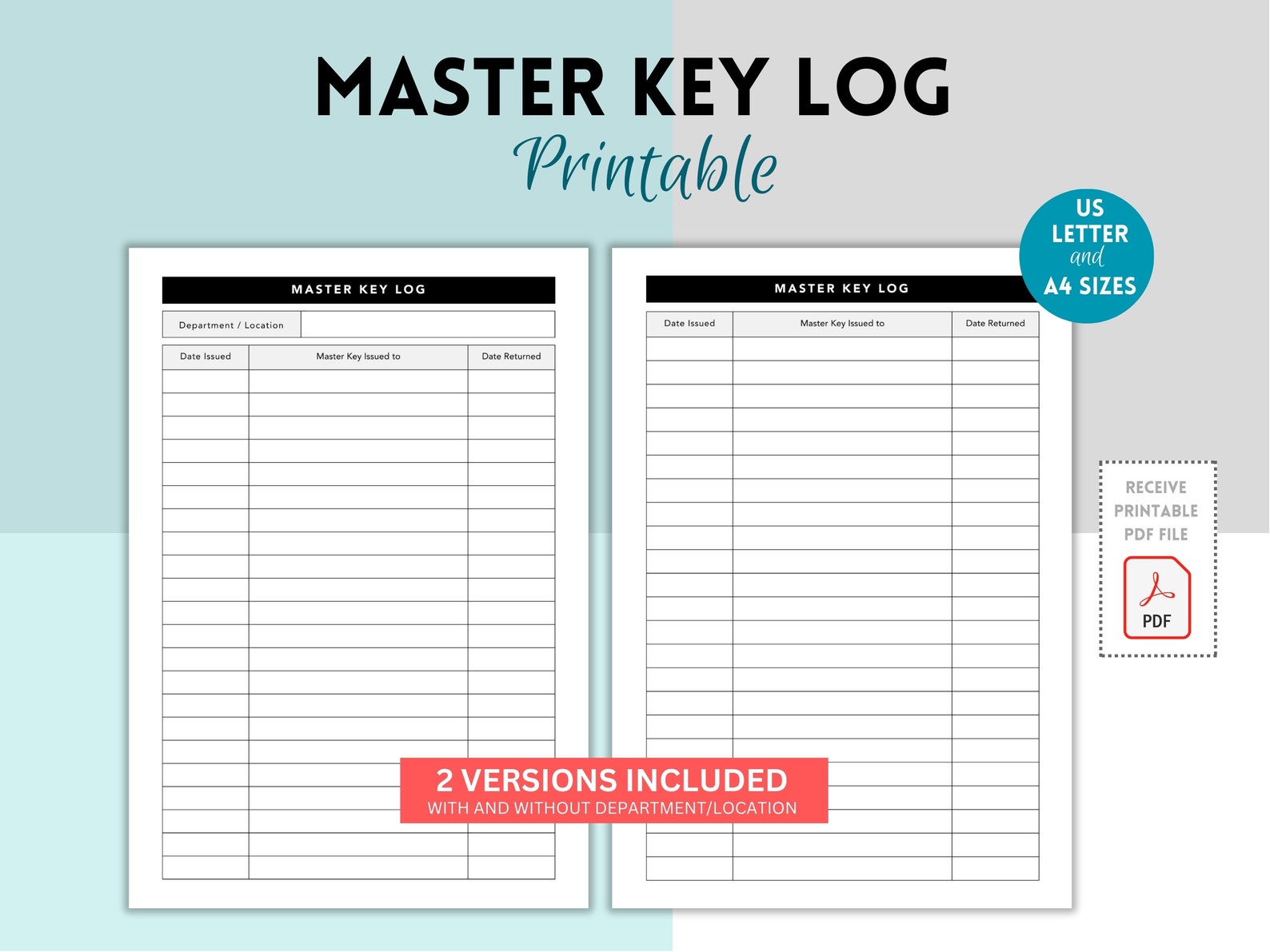 Master Key Log, Master Key Register, Master Key Record, Key Tracking ...