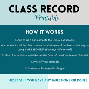 Printable Class Record Checklist, Class Attendance, Class Record, Class ...