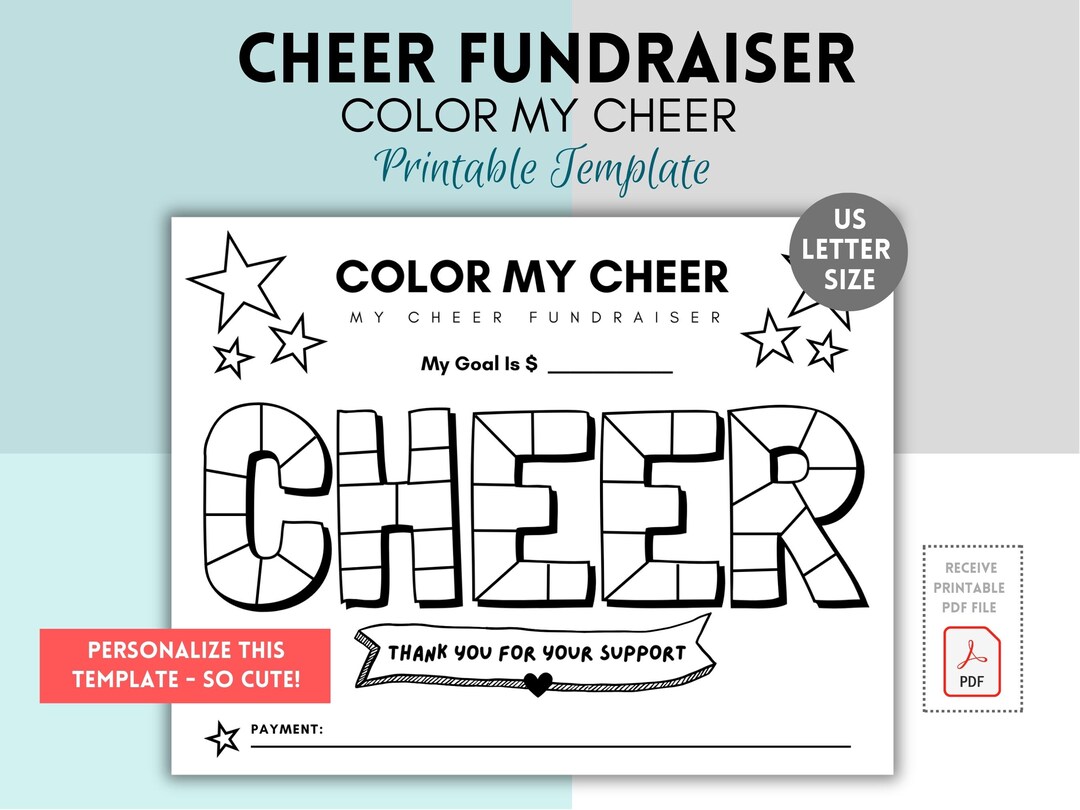 Color My Cheer Fundraiser Printable, Cheerleading Team Fundraising Form ...