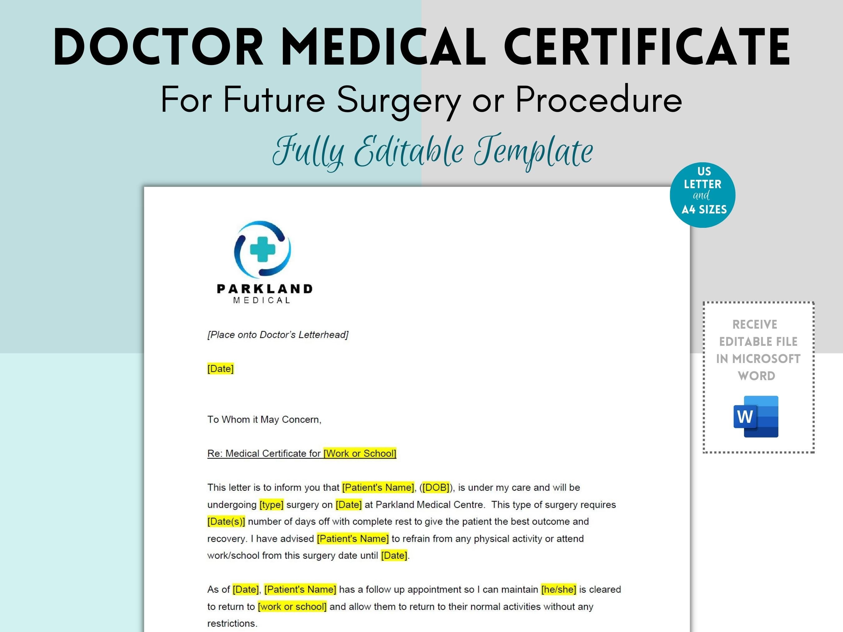 Doctor's Note, Doctor's Letter, Medical Certificate, Printable Medical ...