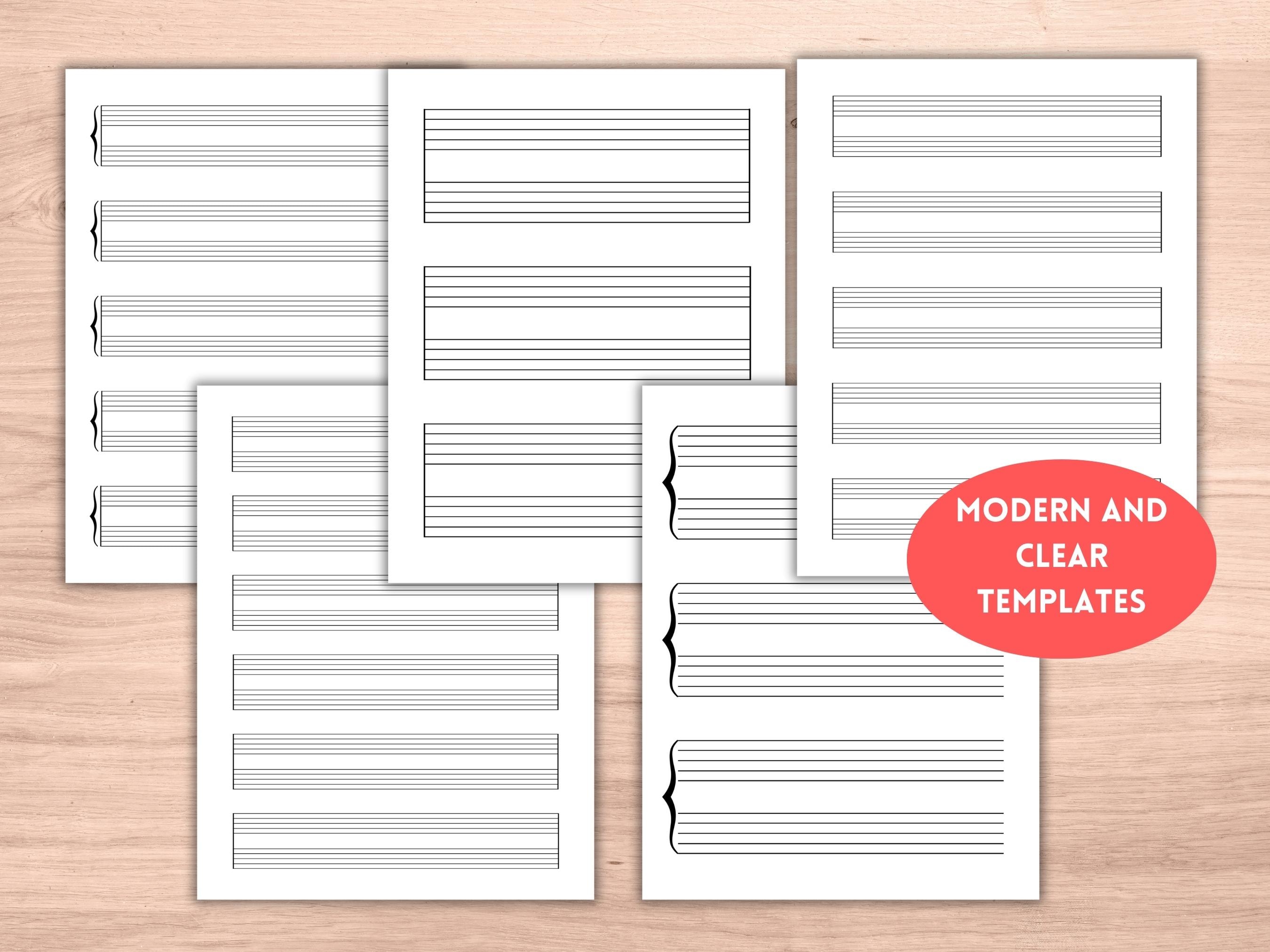 Printable Music Sheet, Piano Staff Paper, Blank Sheet Music Printable ...