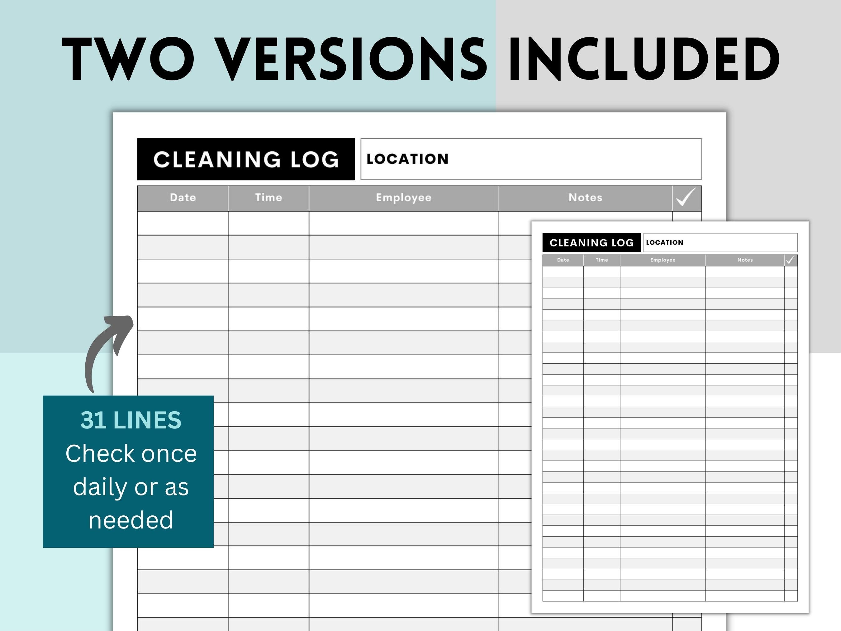 Printable Restroom Cleaning Log for Businesses, Bathroom Cleaning Log ...