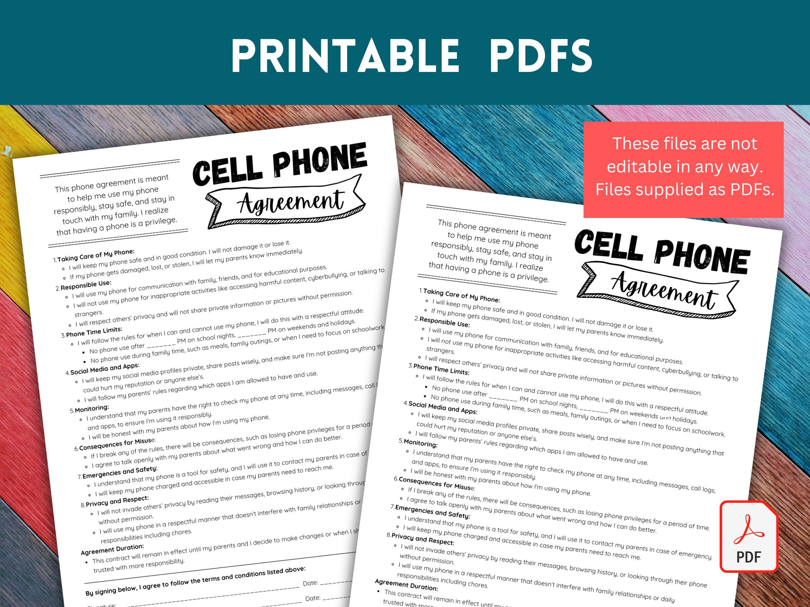 Cell Phone Agreement for Teenager, Cell Phone Agreement, Phone Contract ...