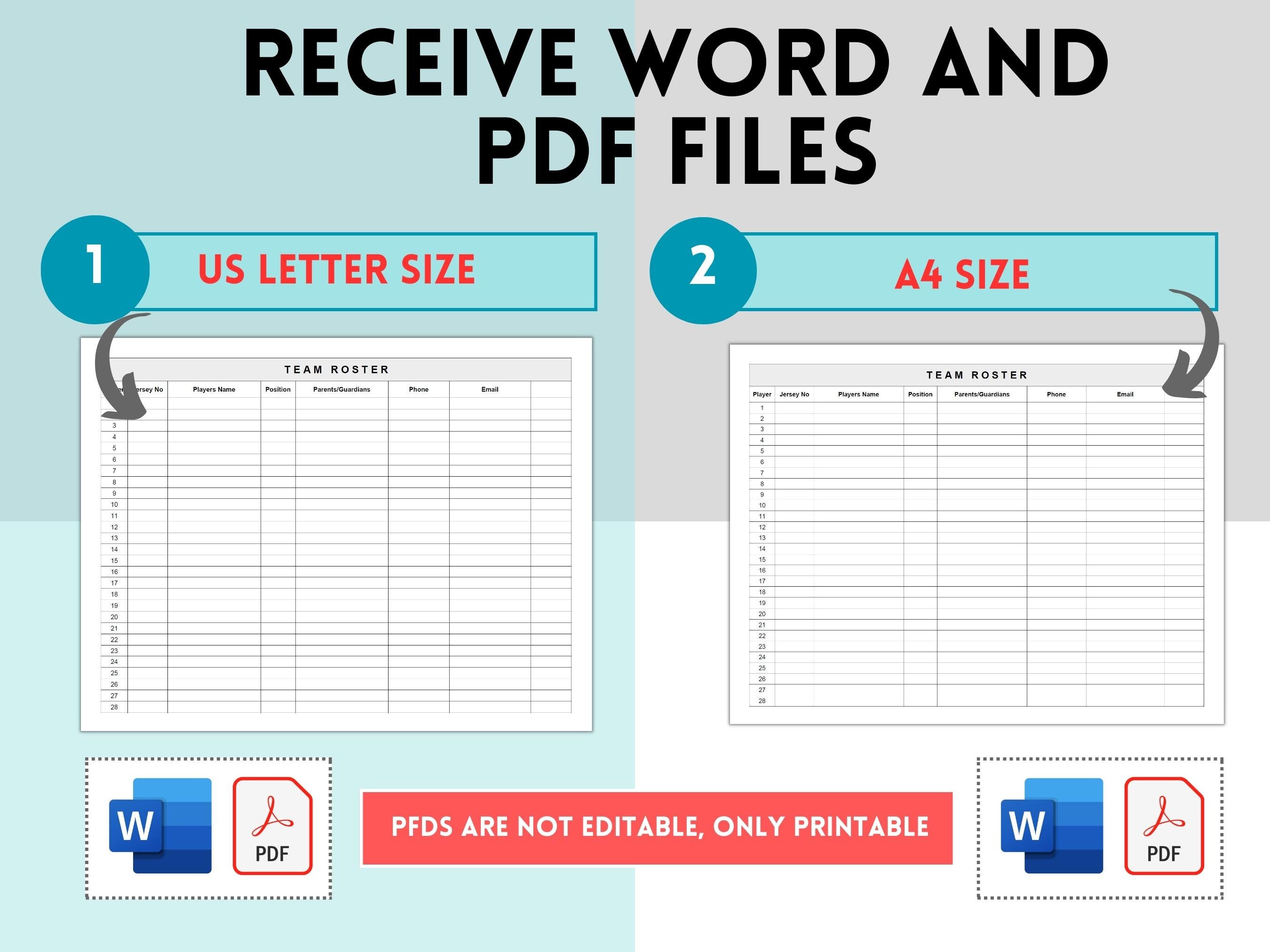 Team Roster, Sports Roster Printable, Soccer Team Roster, Softball ...