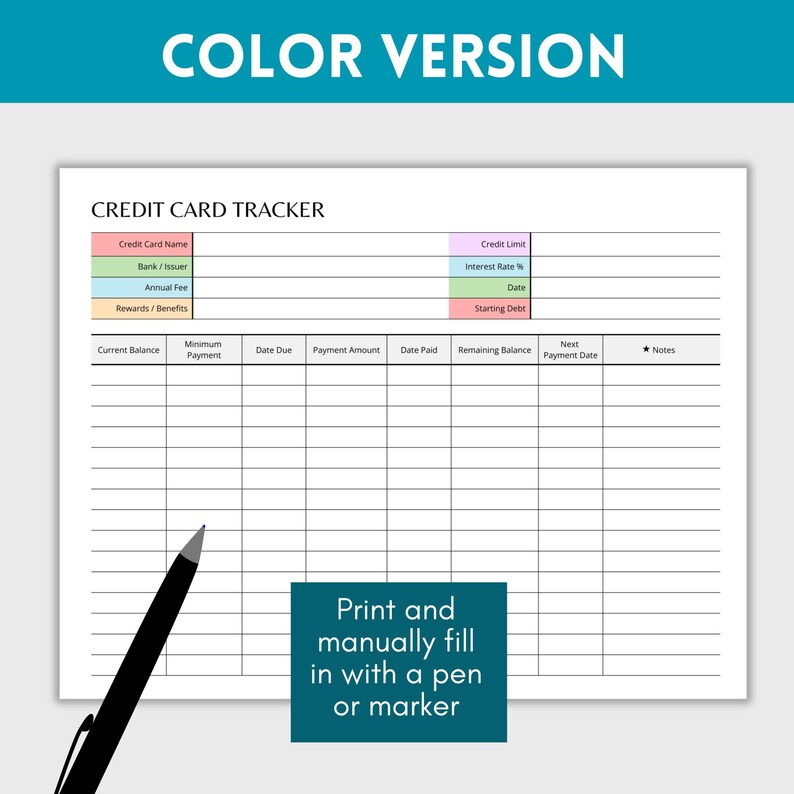 Credit Card Tracker, Credit Card Planner, Debt Free Journey, Finance ...