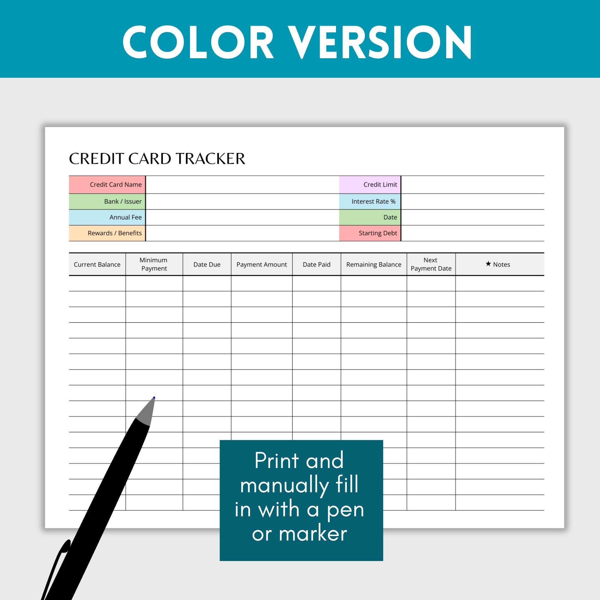 Credit Card Tracker, Credit Card Planner, Debt Free Journey, Finance ...