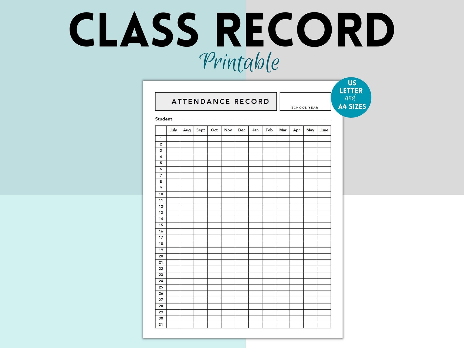 Printable Student Attendance Tracker, Attendance Log, Attendance Record ...