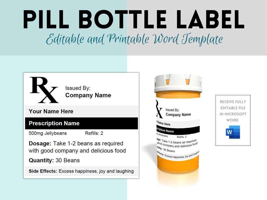 Pill Bottle Label, Prescription Label, Rx Pill Label, Editable WORD ... Pill Bottle Label, Prescription Label, Rx Pill Label, Editable WORD ...