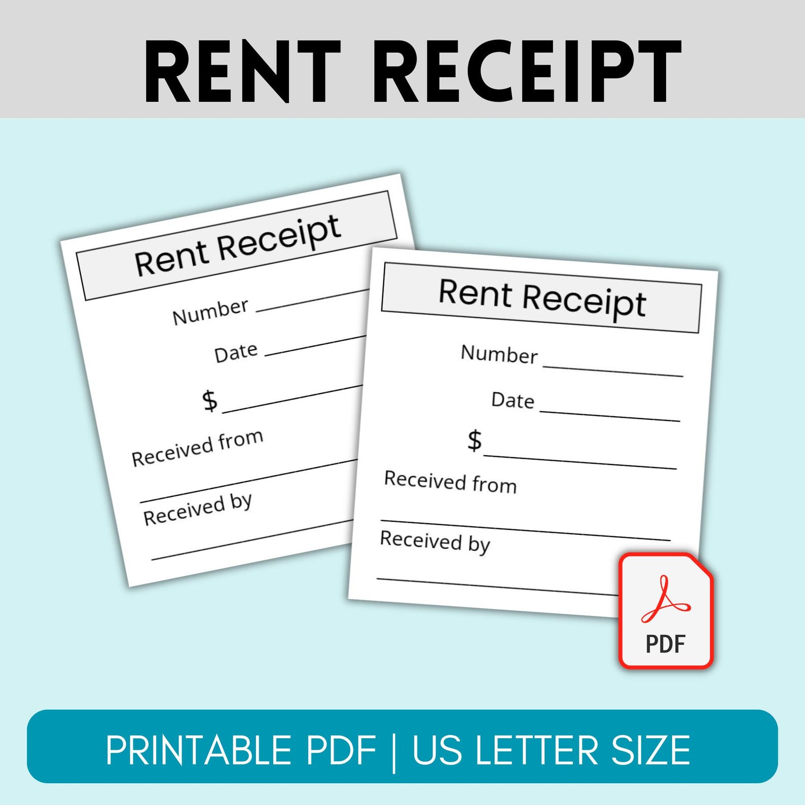 Simple Rent Receipt, Printable Business Receipt, Receipt Template for ...