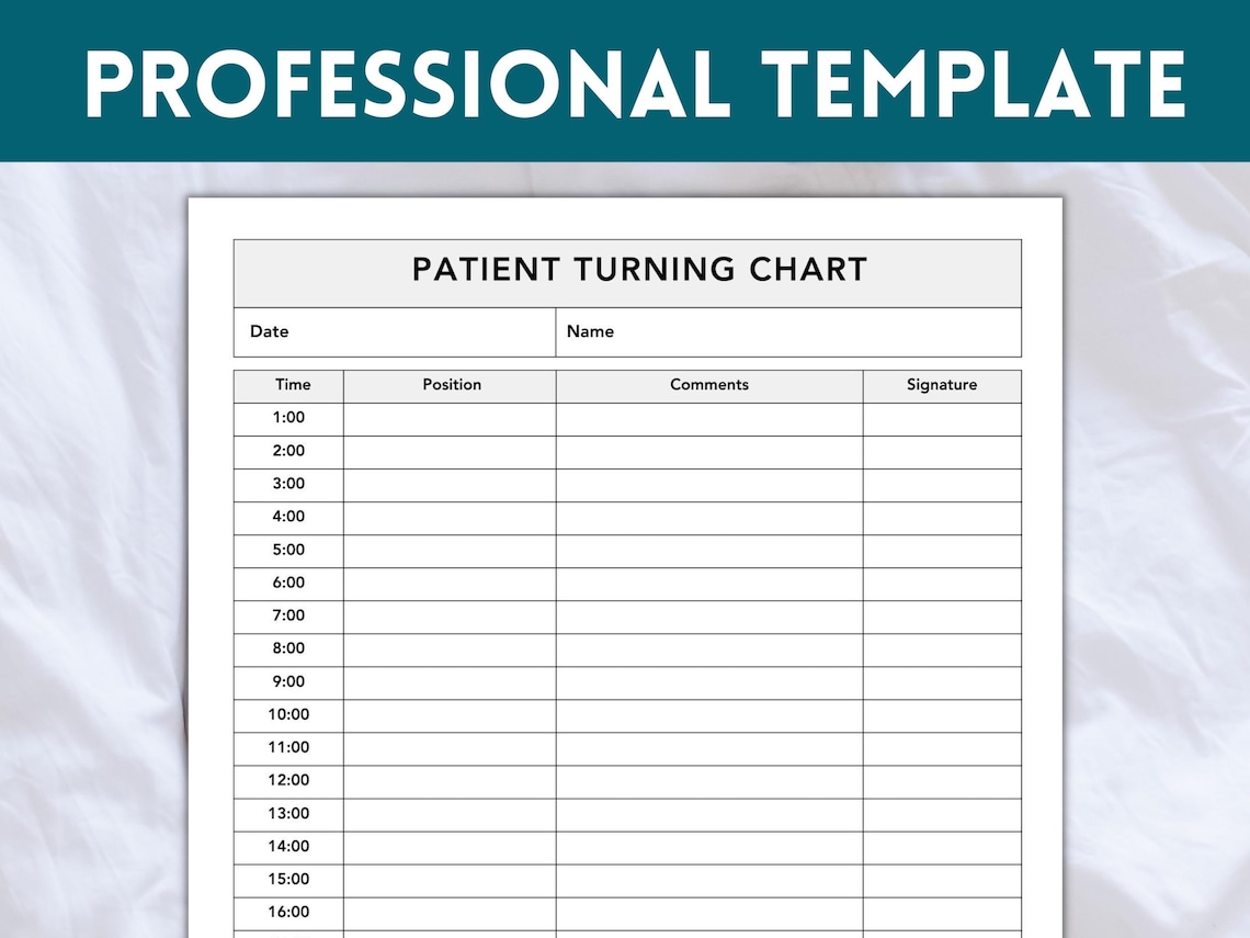 Patient Positioning and Turn Chart, Patient Repositioning Chart ...