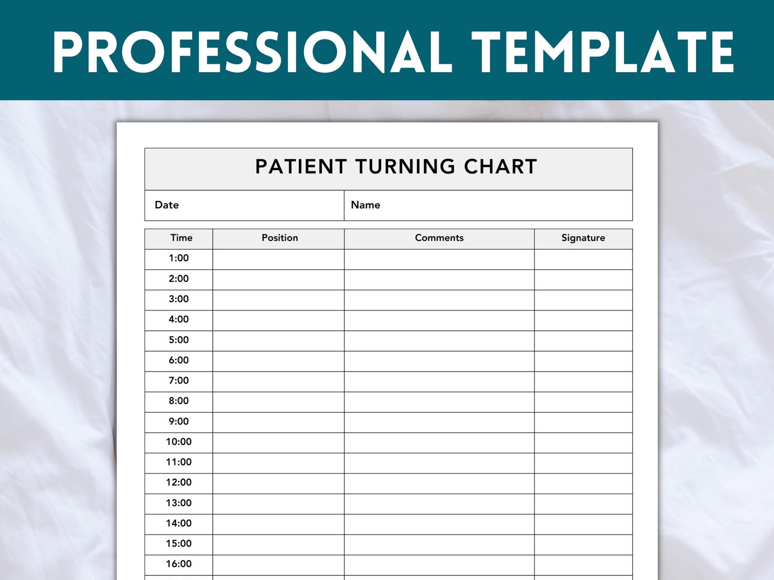 Patient Positioning and Turn Chart, Patient Repositioning Chart ...