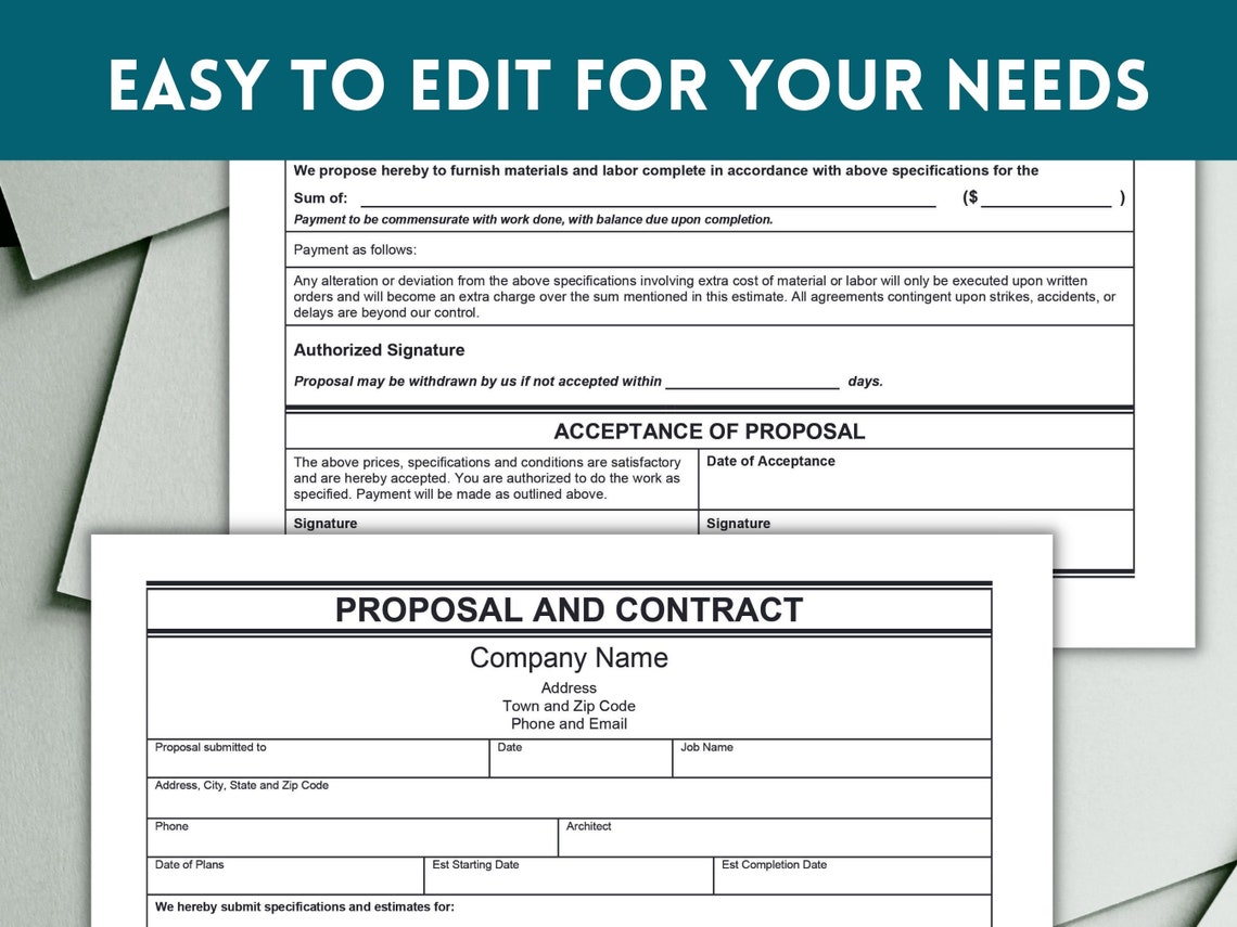 Contract and Proposal Template, Proposal and Contract Form, Printable ...