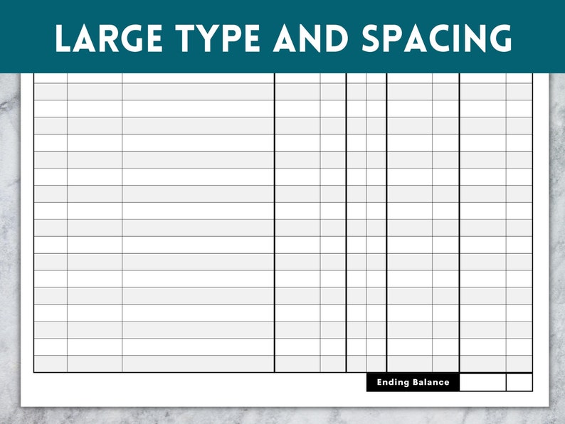 Printable Large Print Checkbook Register, Finance Tracker, Check ...