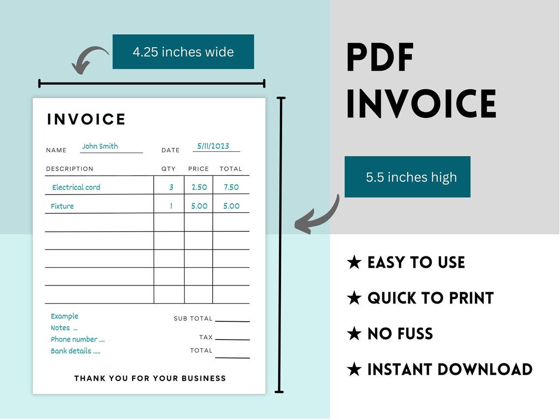 Printable Invoice Form, Small Business Invoice, Sales Invoice Template ...
