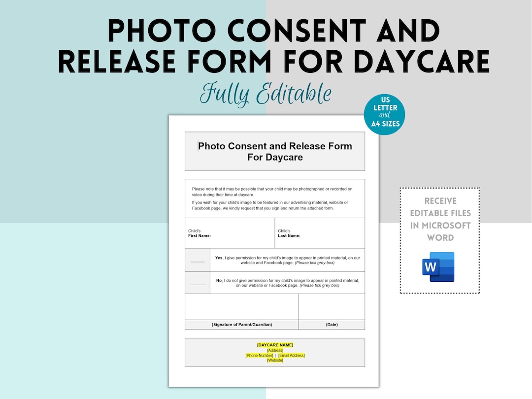 Daycare Photo Consent and Release Form, Photo Consent Form, Video ...