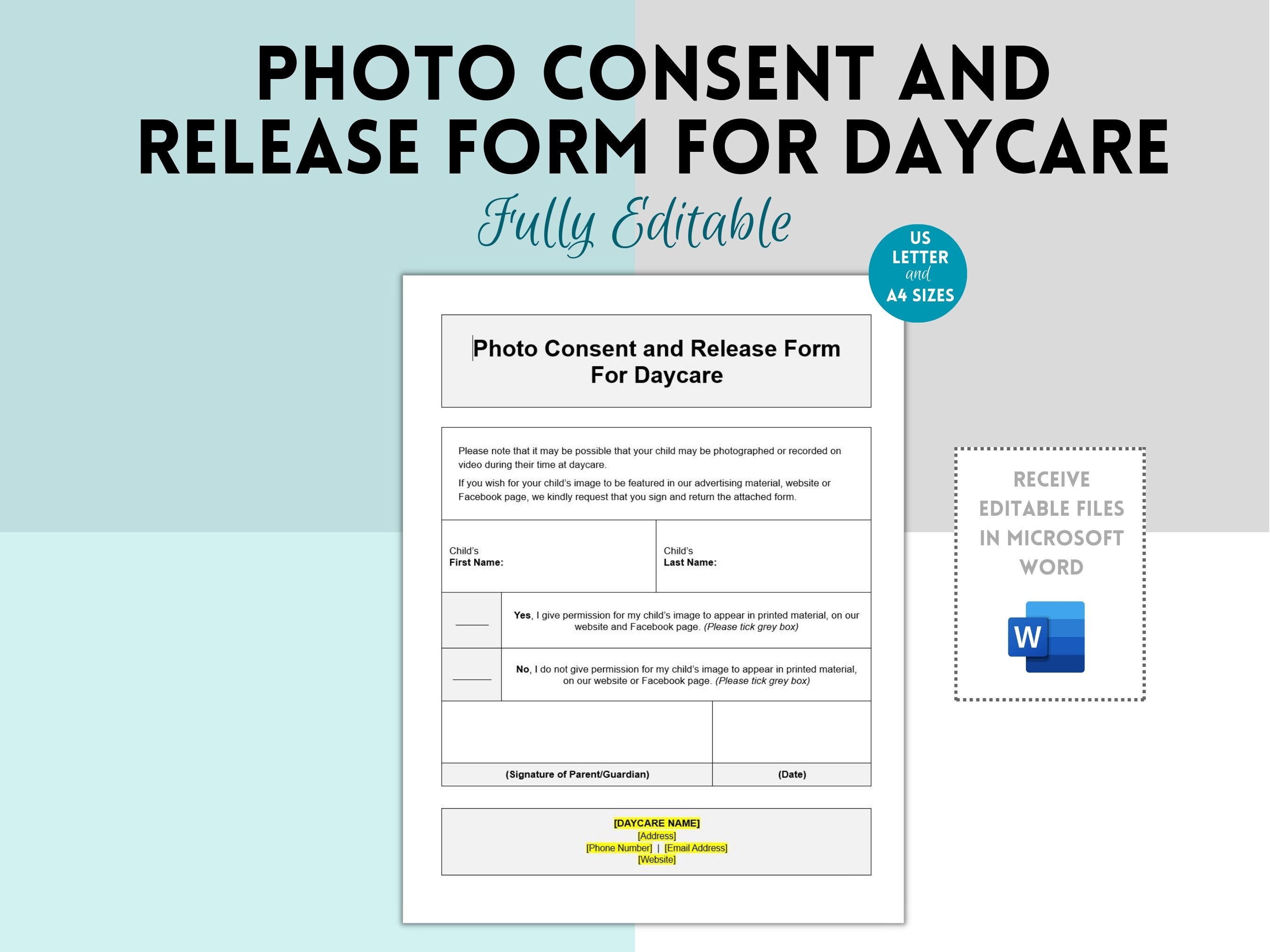 Daycare Photo Consent and Release Form, Photo Consent Form, Video ...