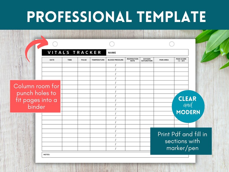 Vitals Tracker Chart, Vitals Sign Sheet, Vitals Signs Log, Medical ...