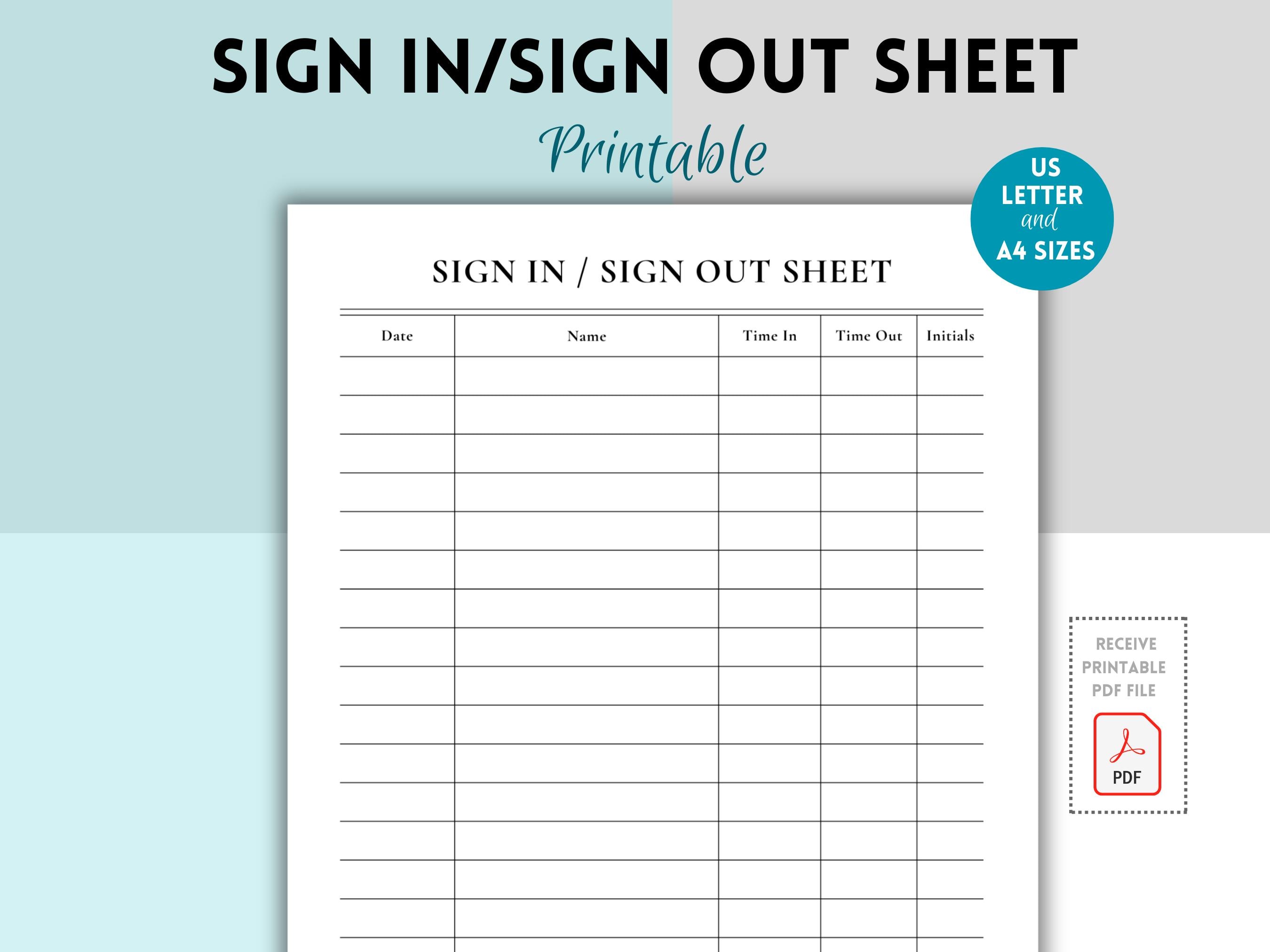 Sign in and Sign Out Sheet, Time in and Time Out Sheet Template ...