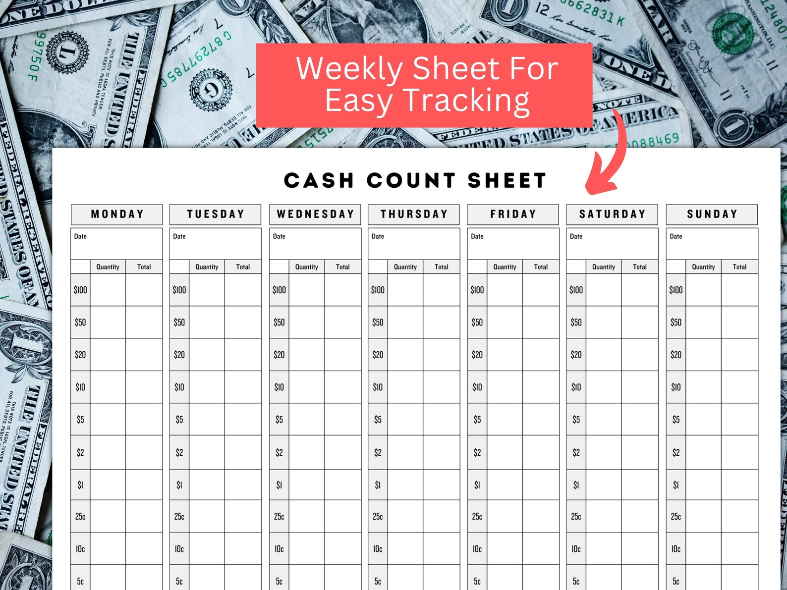 Cash Breakdown, Count Sheet, Cash Breakdown Slip, Cash Withdrawal Slip ...