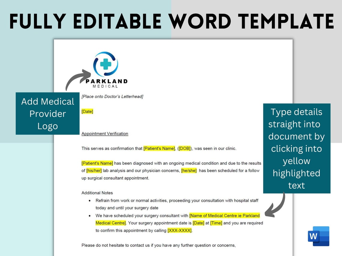 Doctor's Note, Doctor's Letter, Medical Certificate, Printable Medical ...