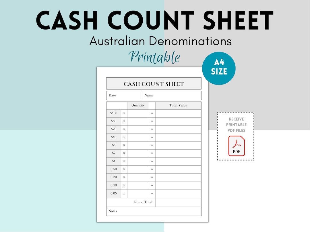 Australian Cash Breakdown, A4 Count Sheet, Cash Breakdown Slip PDF ...