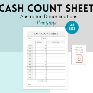 Australian Cash Breakdown, A4 Count Sheet, Cash Breakdown Slip PDF ...