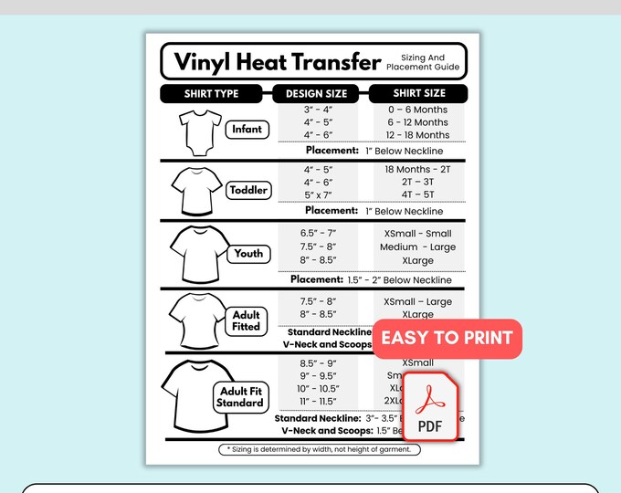 Printable T-shirt Sizing and Placement Chart for Shirt-makers (screen ...
