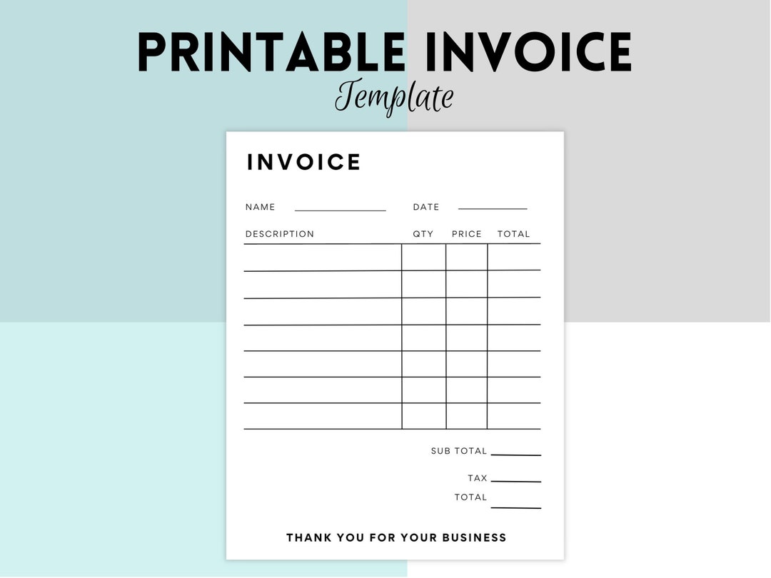 Printable Invoice Form, Small Business Invoice, Sales Invoice Template ...