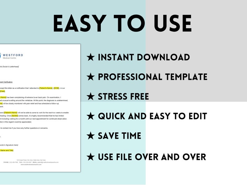 Doctor's Note, Doctor's Letter, Medical Certificate, Printable Medical ...