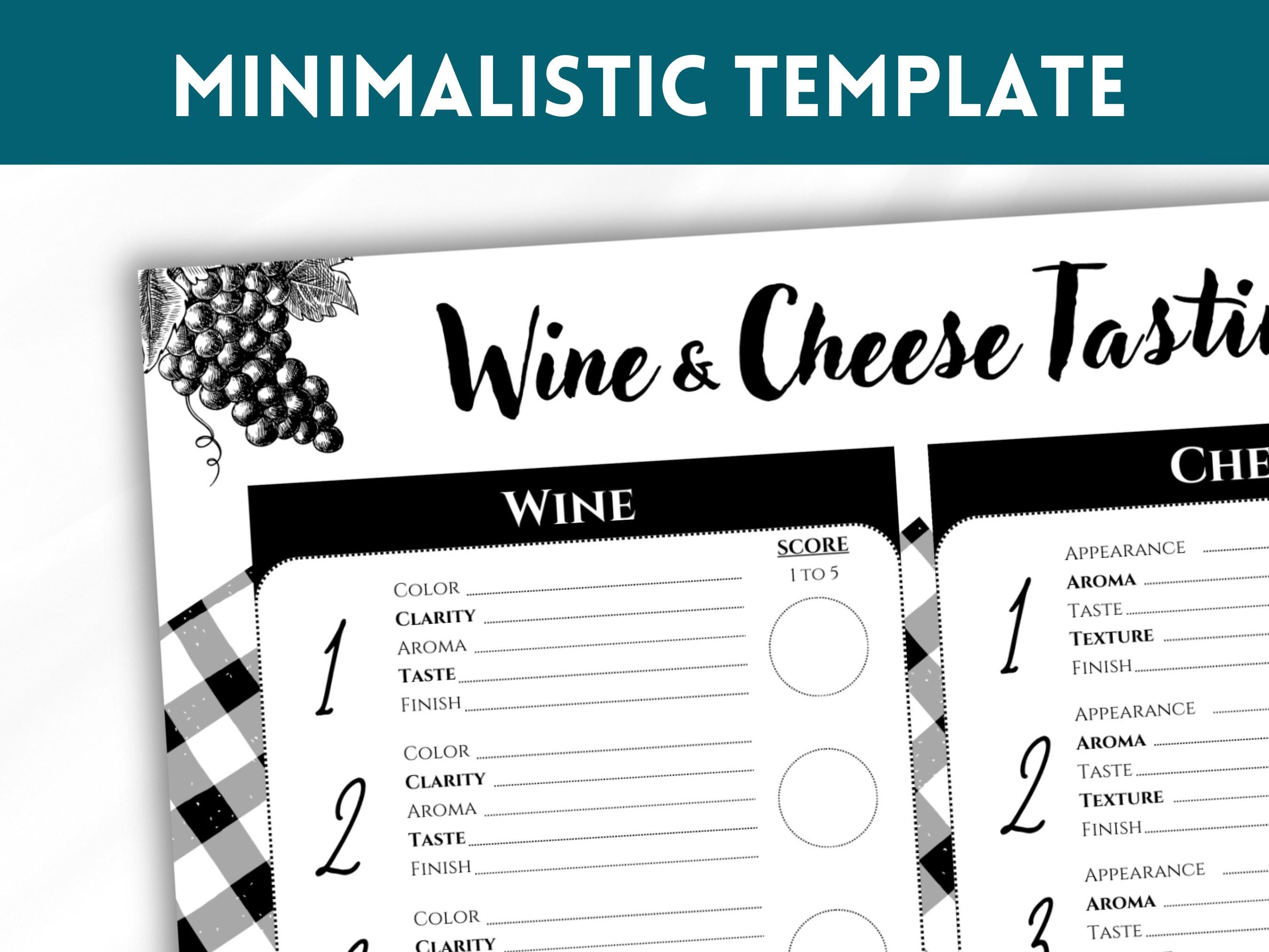 Wine and Cheese Tasting Cards, Wine Tasting Score Card, Wine Tasting ...