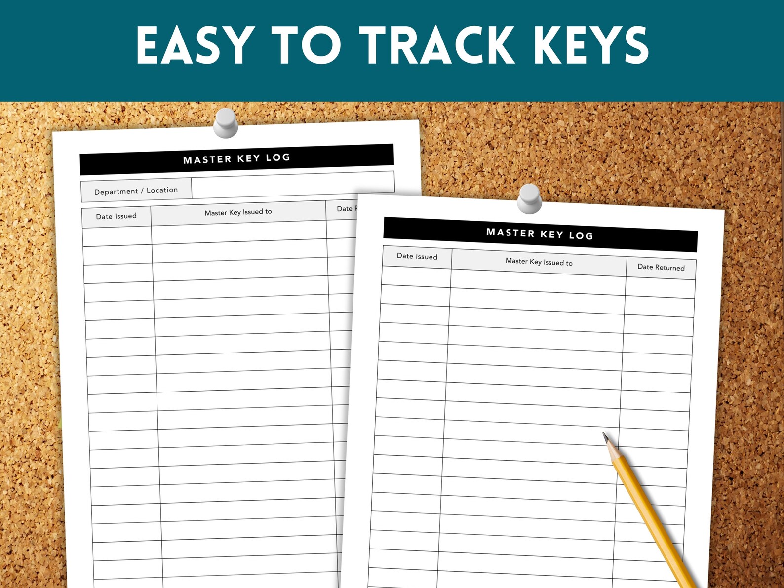 Master Key Log, Master Key Register, Master Key Record, Key Tracking ...