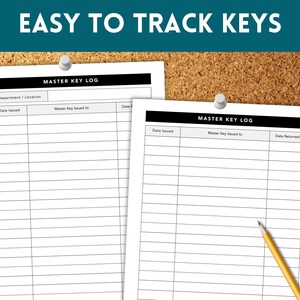 Master Key Log, Master Key Register, Master Key Record, Key Tracking ...
