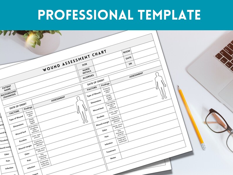 Wound Assessment Chart, Wound Management Chart for Nurses, Wound Chart ...