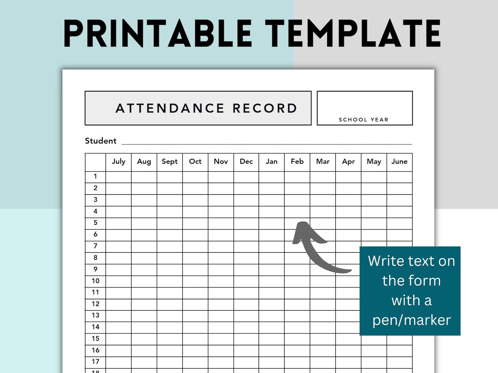 Printable Student Attendance Tracker, Attendance Log, Attendance Record ...