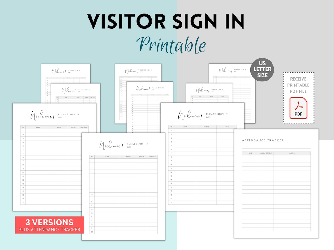 Visitor Sign in Template, Printable Visitor Log, Visitor Sign in Sign ...