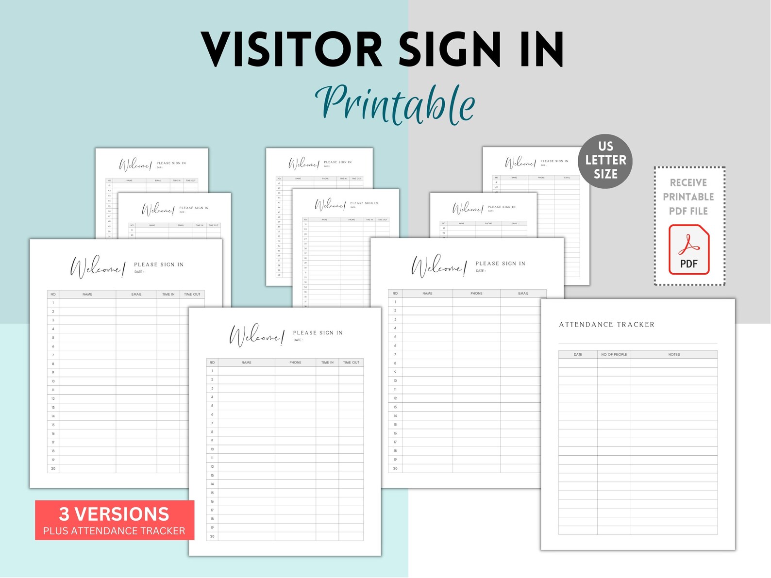 Visitor Sign in Template, Printable Visitor Log, Visitor Sign in Sign ...