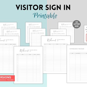 Visitor Sign in Template, Printable Visitor Log, Visitor Sign in Sign ...