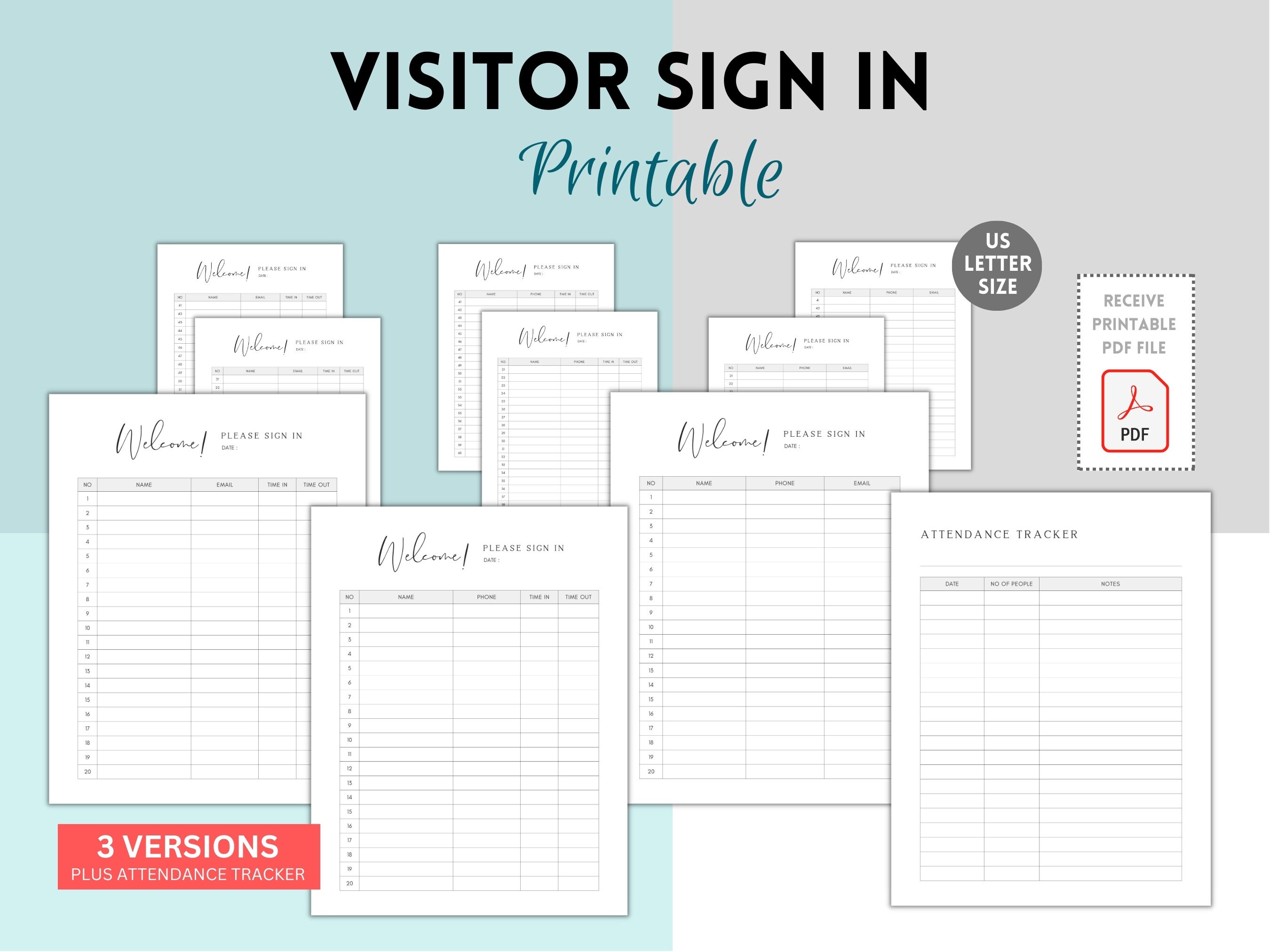 Visitor Sign in Template, Printable Visitor Log, Visitor Sign in Sign ...