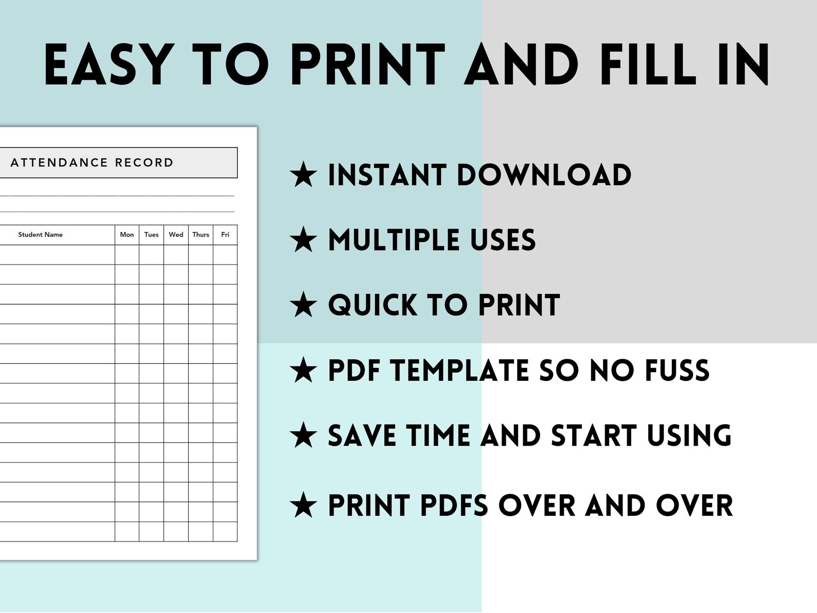 Printable Class Record Checklist, Class Attendance, Class Record, Class ...