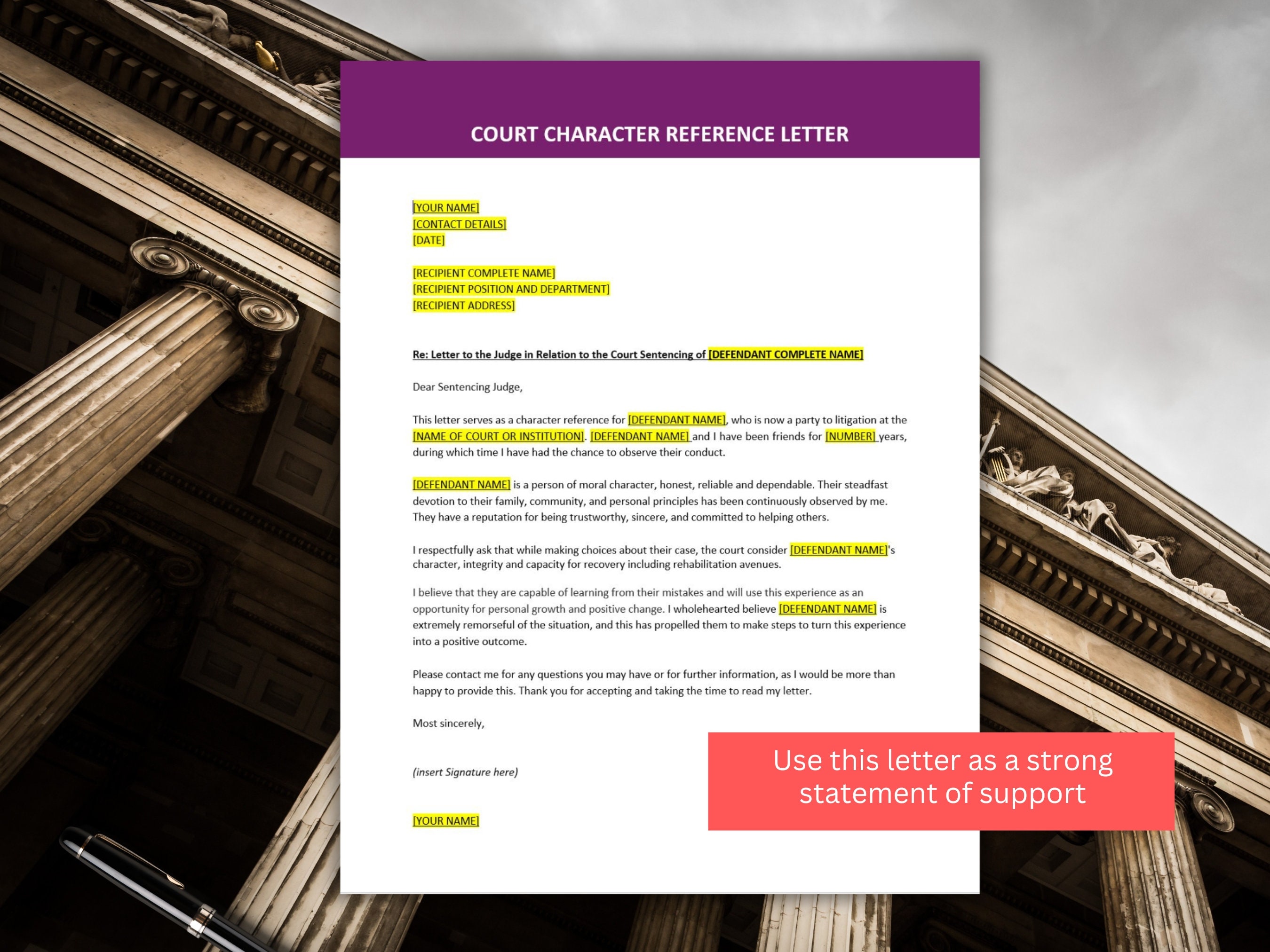 Court Character Reference Letter Template, Court Character Reference ...