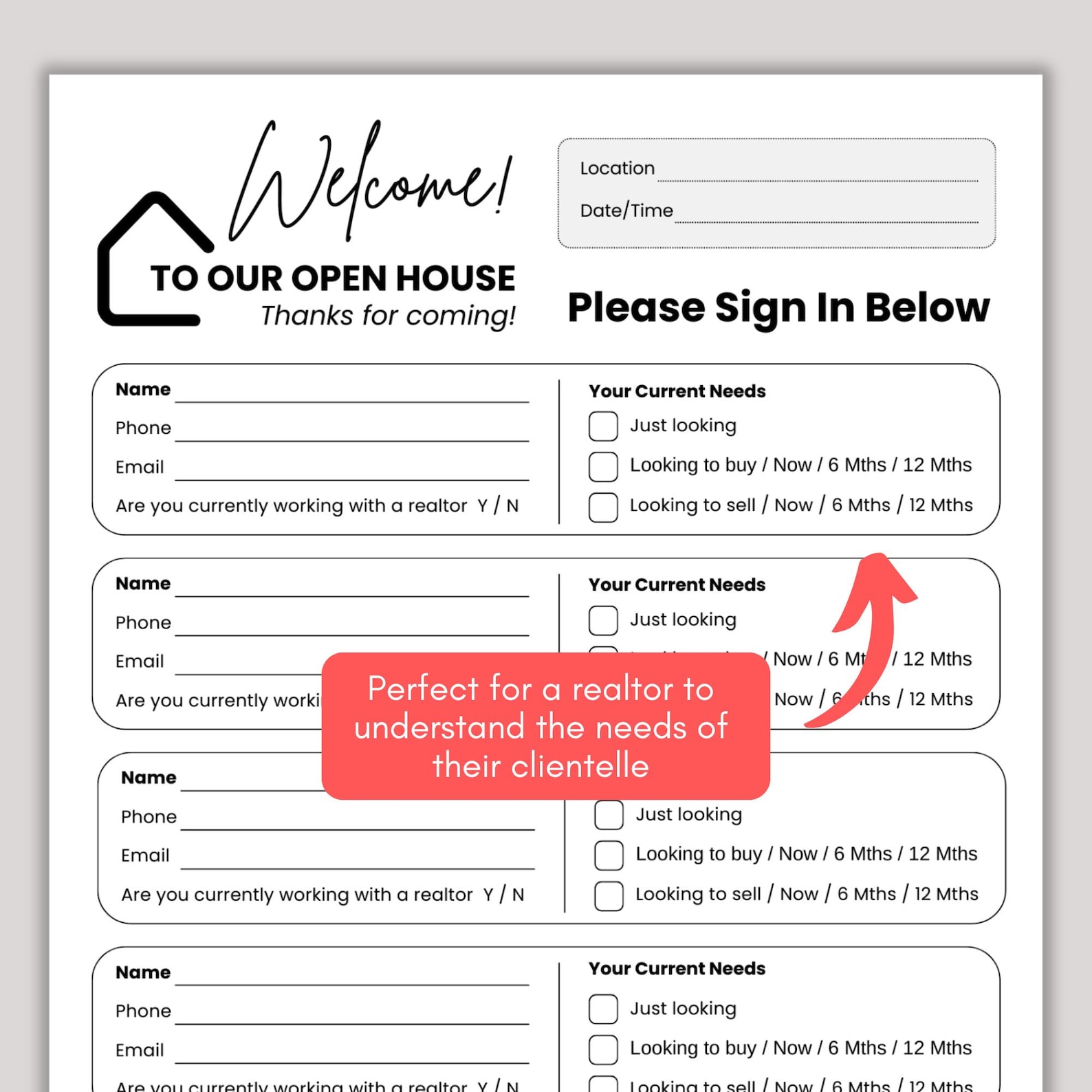 Open House Sign in Sheet, Printable PDF Open House Sign in Sheet ...