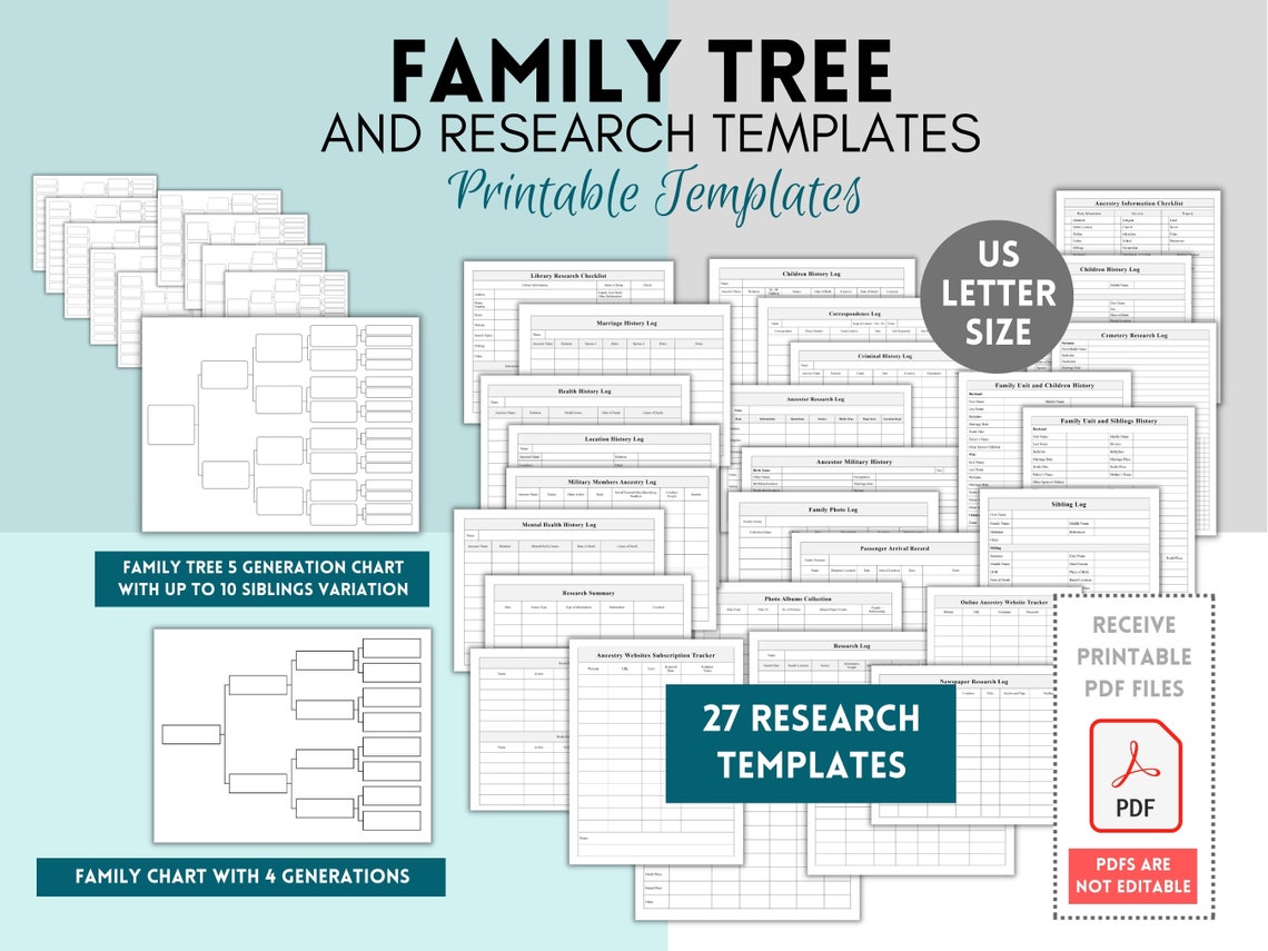 Family Tree Chart, Research Template, Family History, Family Reunion ...