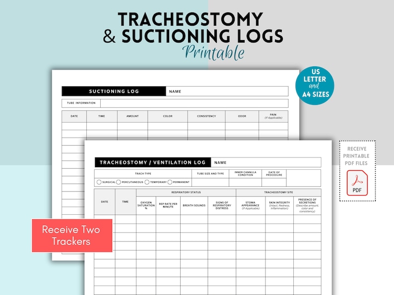 Tracheostomy Ventilation Suctioning Log Tracker Chart, Tracheotomy Care ...